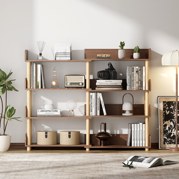 Ebern Designs 4 Tier Retractable & Rotatable Bookcases, Wooden Corner ...