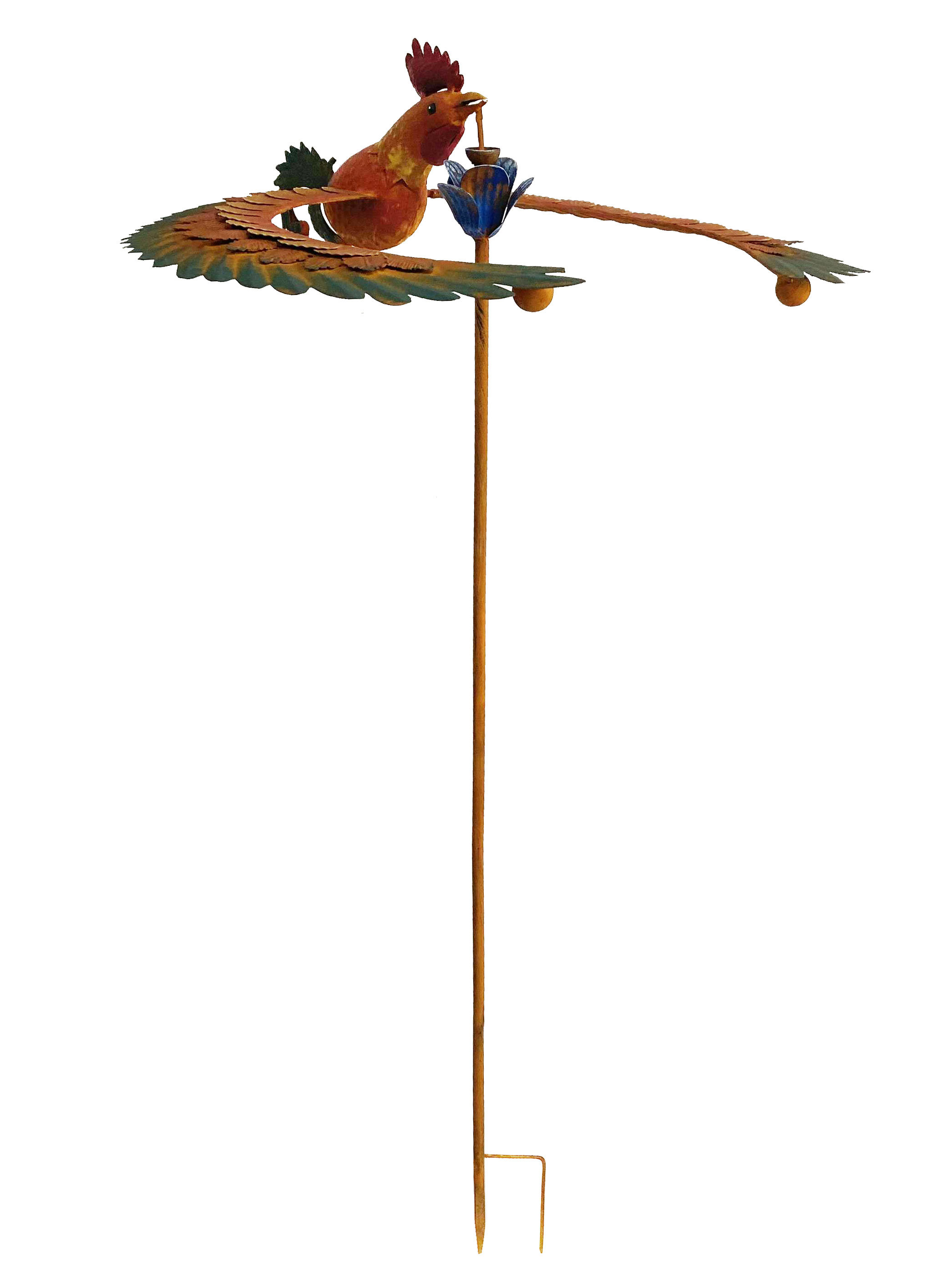 Gracie Oaks Metal Rustic Rooster Spinning Balancer Garden Stake | Wayfair