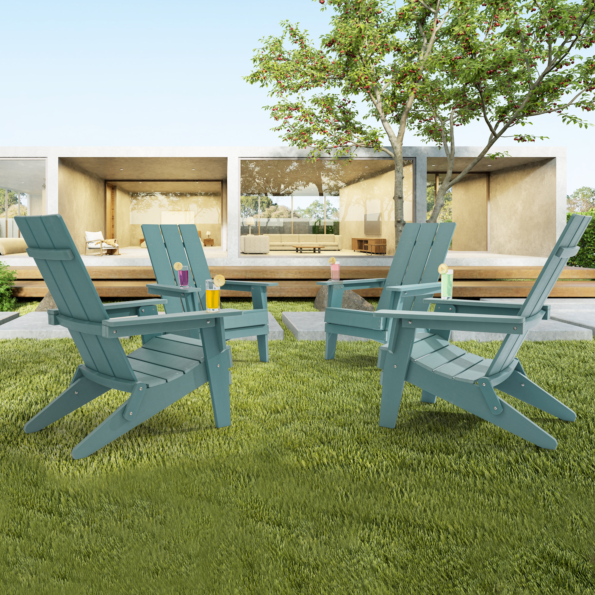 Rosecliff Heights Atiah Plastic 4Pcs Folding Adirondack Chair Outdoor ...