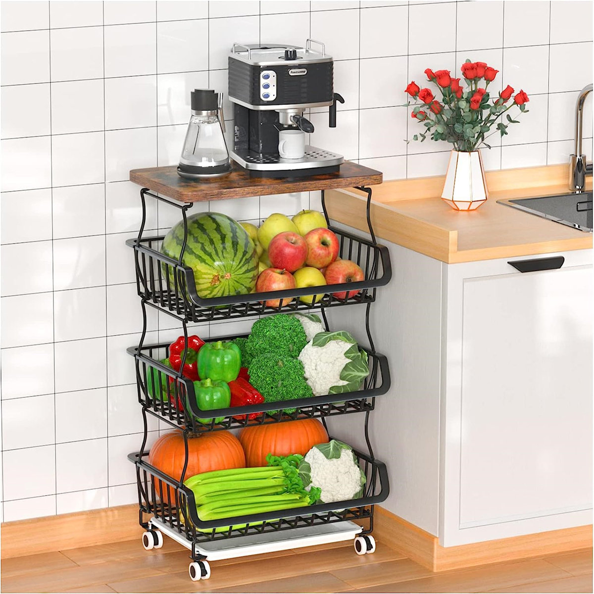 Rebrilliant Manash 28.7" H x 15.7" W x 11.8" D Stackable Metal Shelving ...