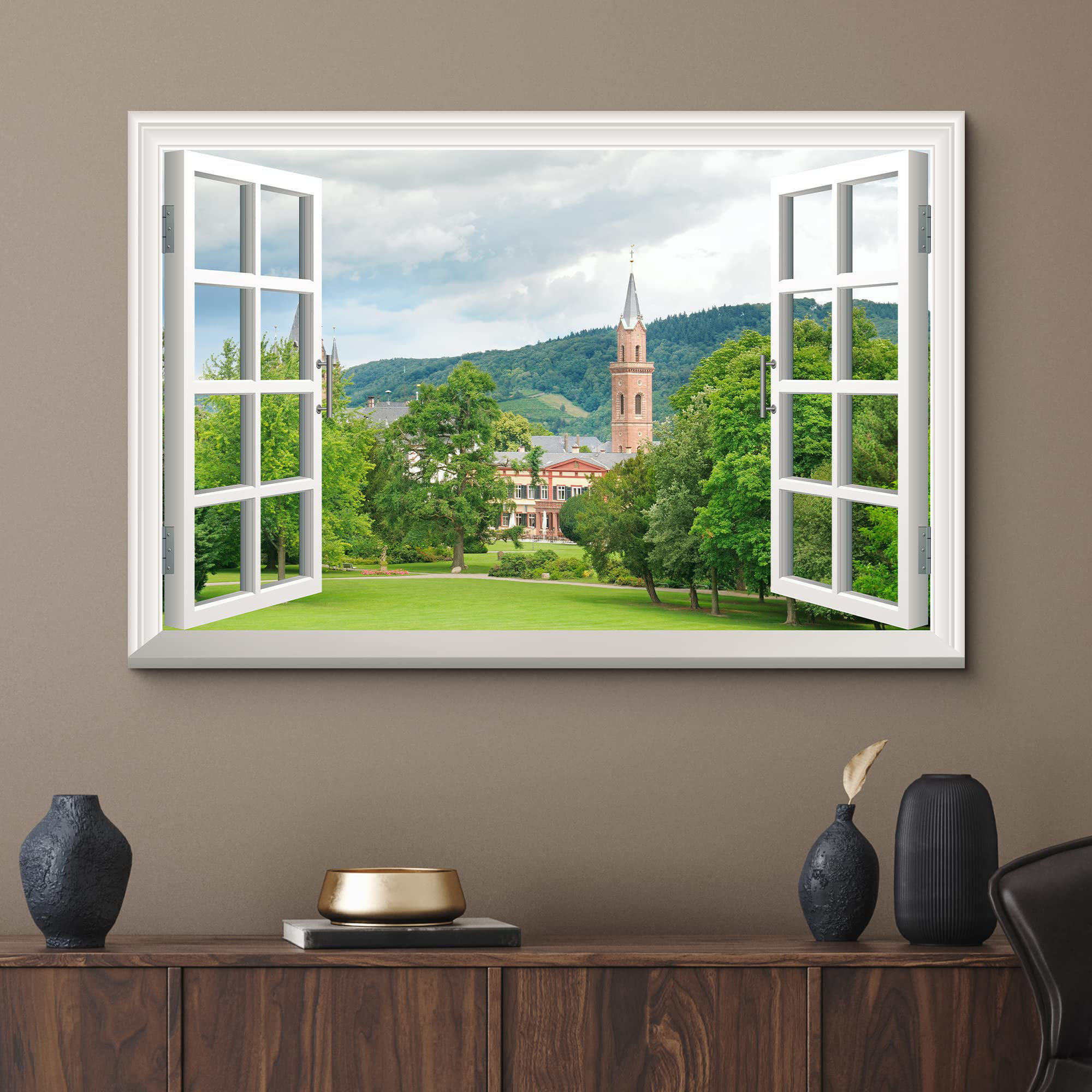 IDEA4WALL Window Scenery " Window View Of European Style Church Nature ...