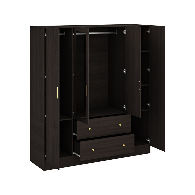 Latitude Run® 63''W Wardrobe With Mirror And Hanging Poles | Wayfair