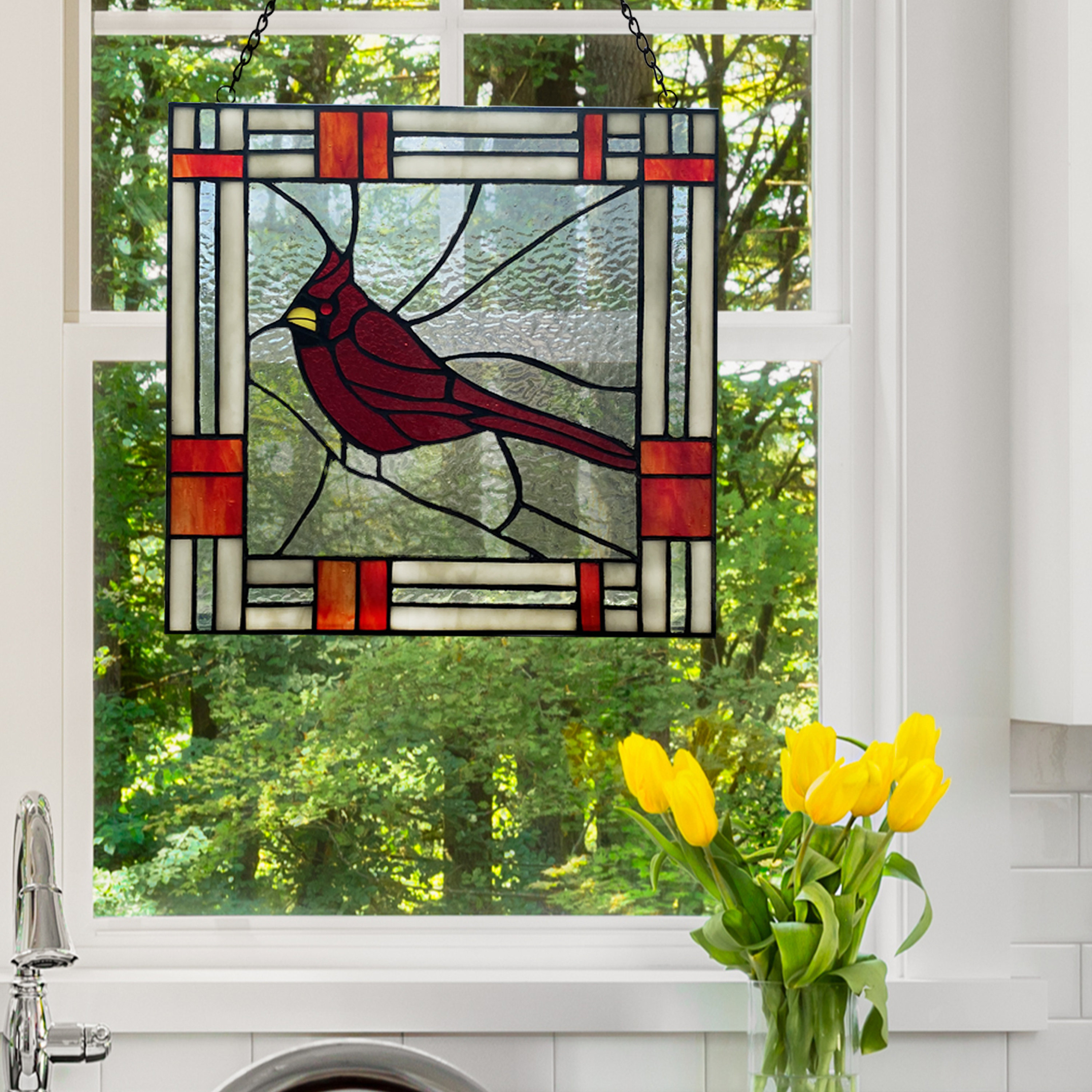 Red Barrel Studio® 11"H Cardinal Stained Glass Window Panel & Reviews ...