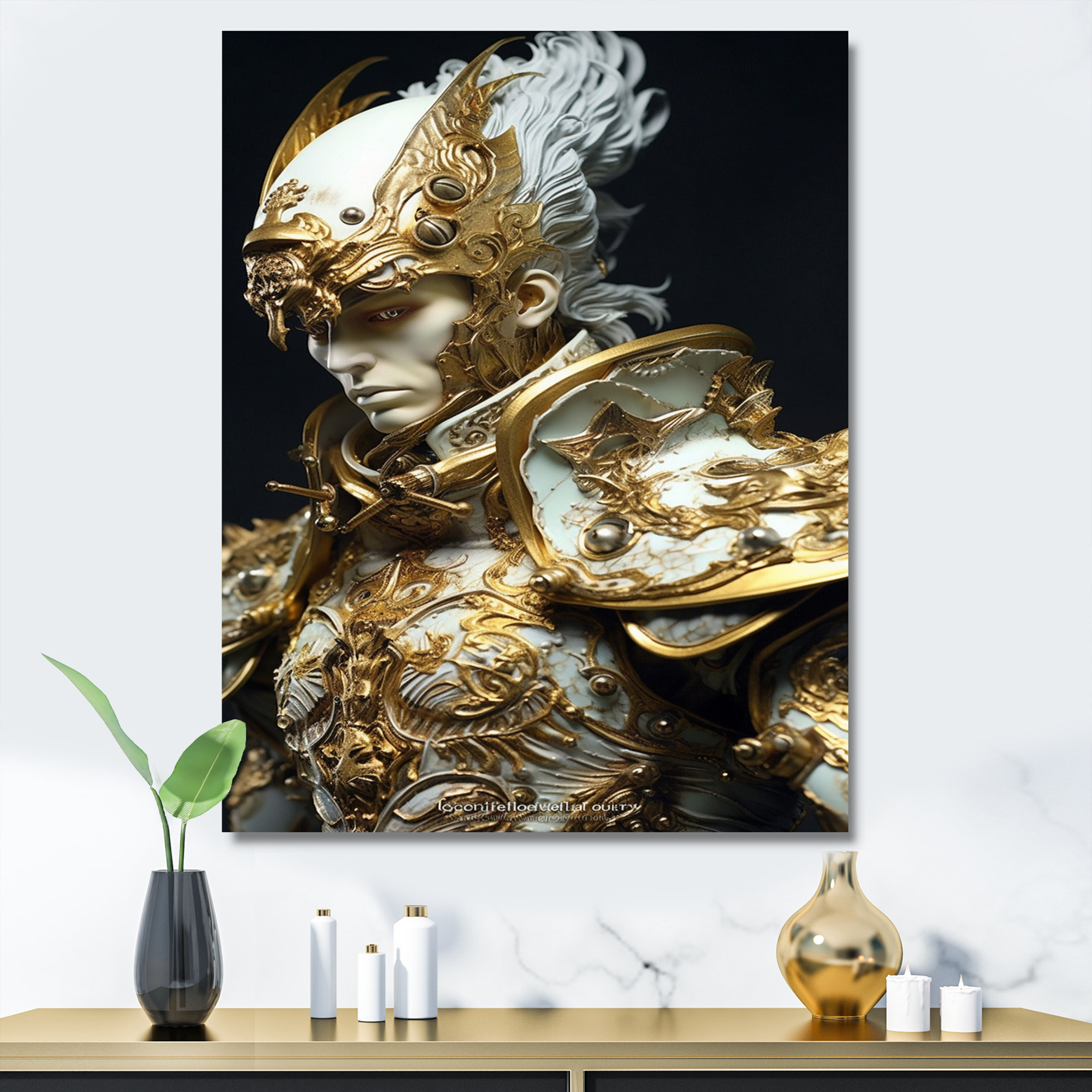 Trinx Sci-Fi Portrait Cyborg Solder In White And Gold Framed On Canvas ...