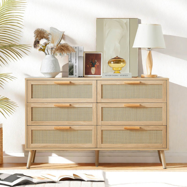 Bay Isle Home™ Atanya 47" Boho 6 Drawer Dresser, Rattan Dresser with ...