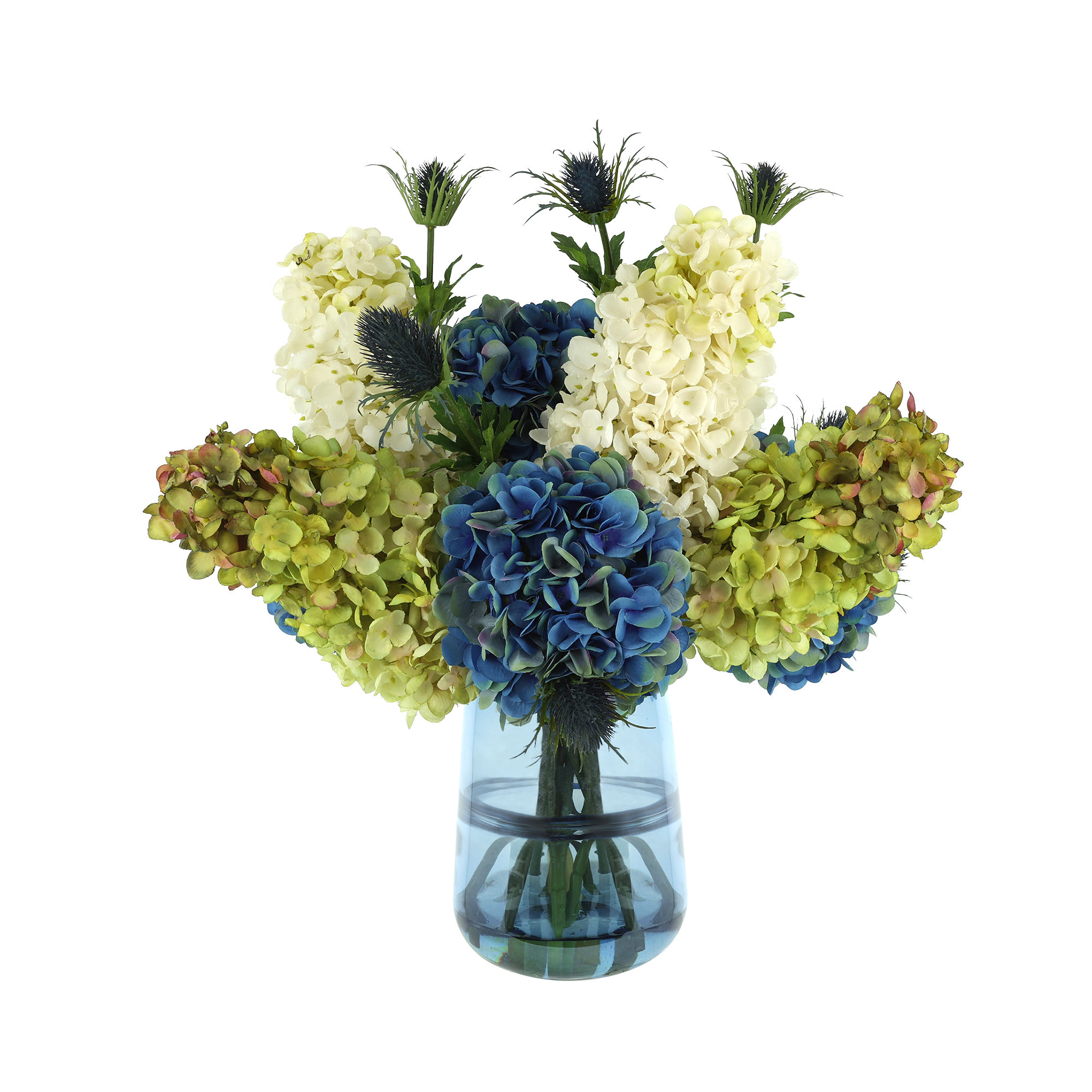 Creative Displays, Inc. Hydrangeas and Thistle Arranged in Glass Vase ...