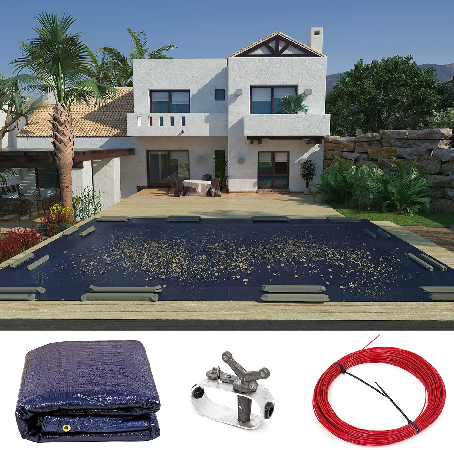 Amgo Premium Rectangle Blue Winter Swimming Pool Cover Tarp Safety ...