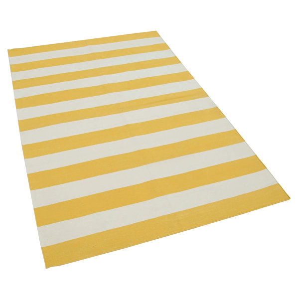 Ebern Designs Geometric Duri Yellow Geometric Wool Handmade Area Rug ...