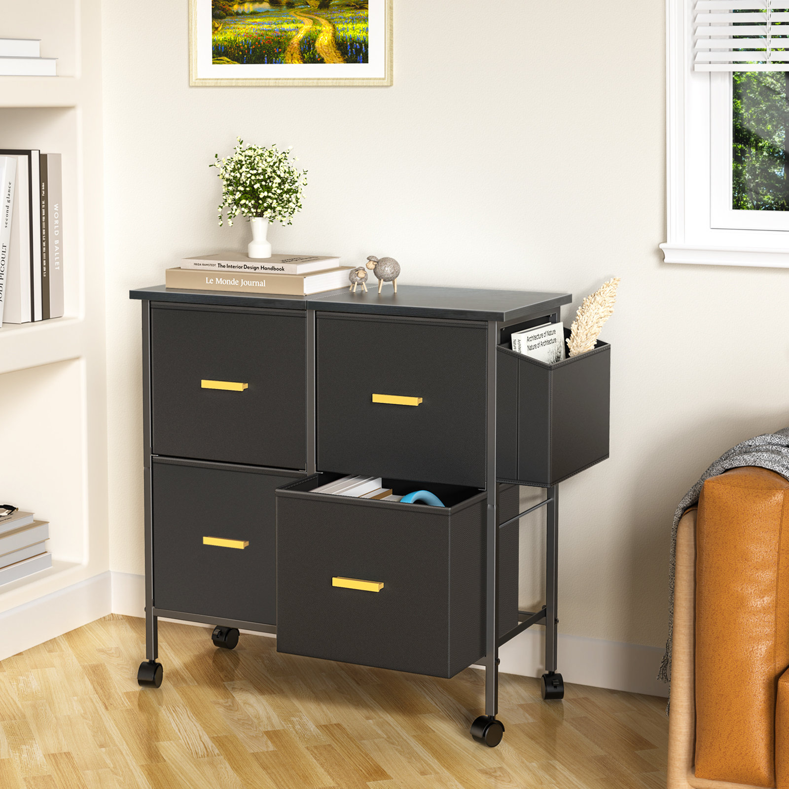 Inbox Zero Mobile Storage Cabinet With Wheels, Storage Organizer With 4 ...