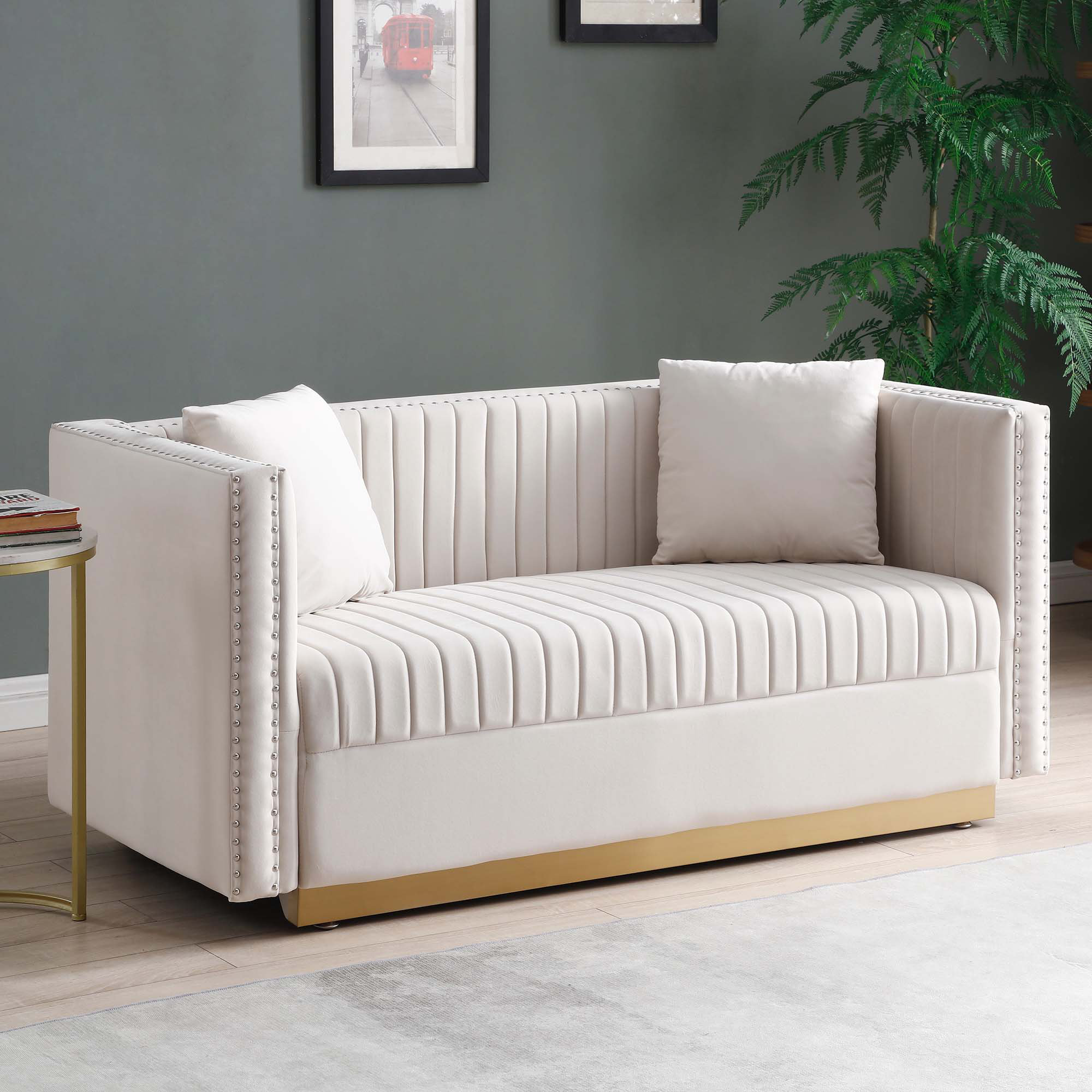 Mercer41 Contemporary Vertical Channel Tufted Velvet Sofa Loveseat ...