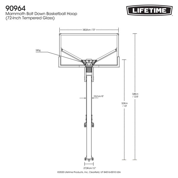 Lifetime Mammoth 72" Height Adjustable Bolt Down Basketball Hoop ...