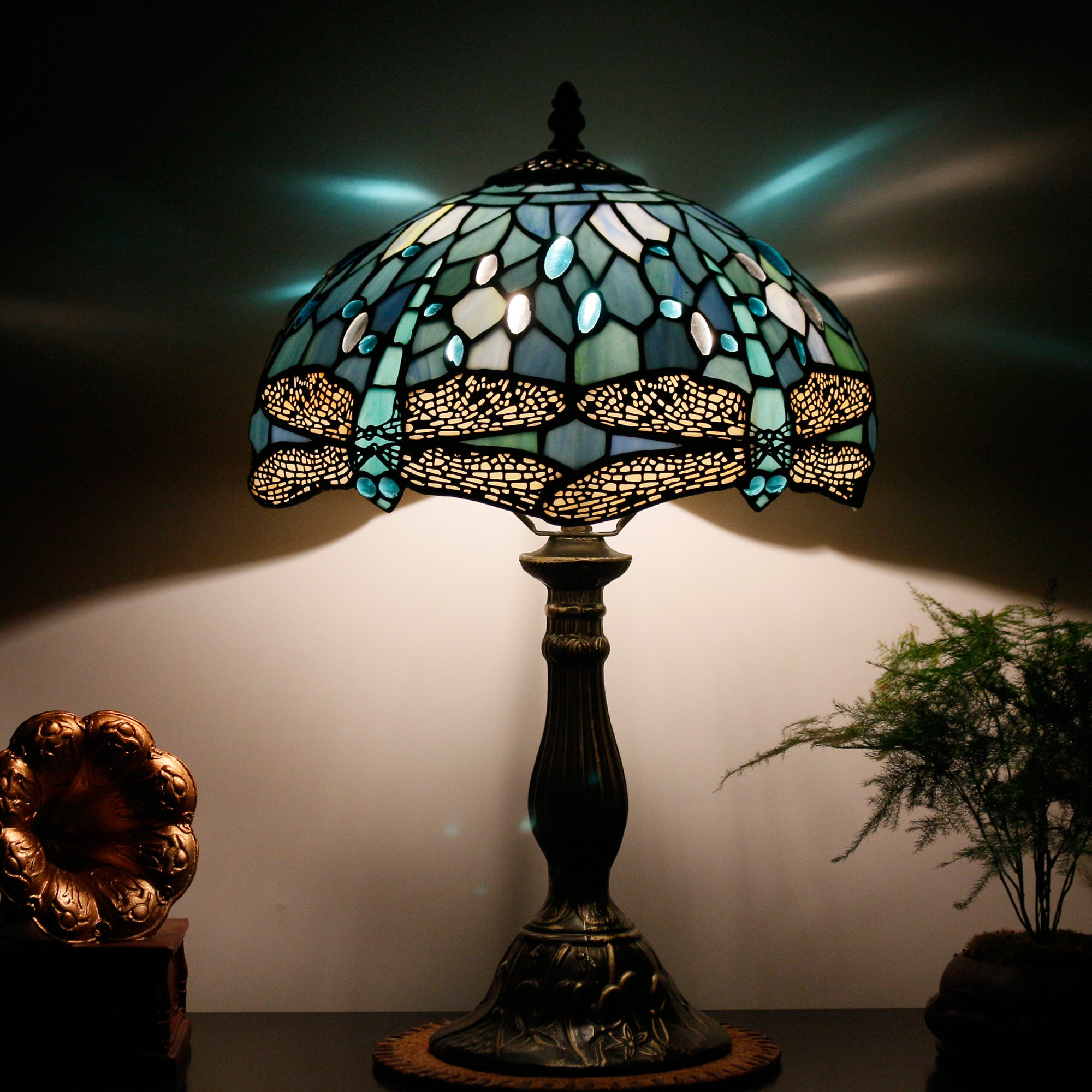 World Menagerie Ballico Tiffany Lamp Sea Blue Stained Glass Table Lamp ...