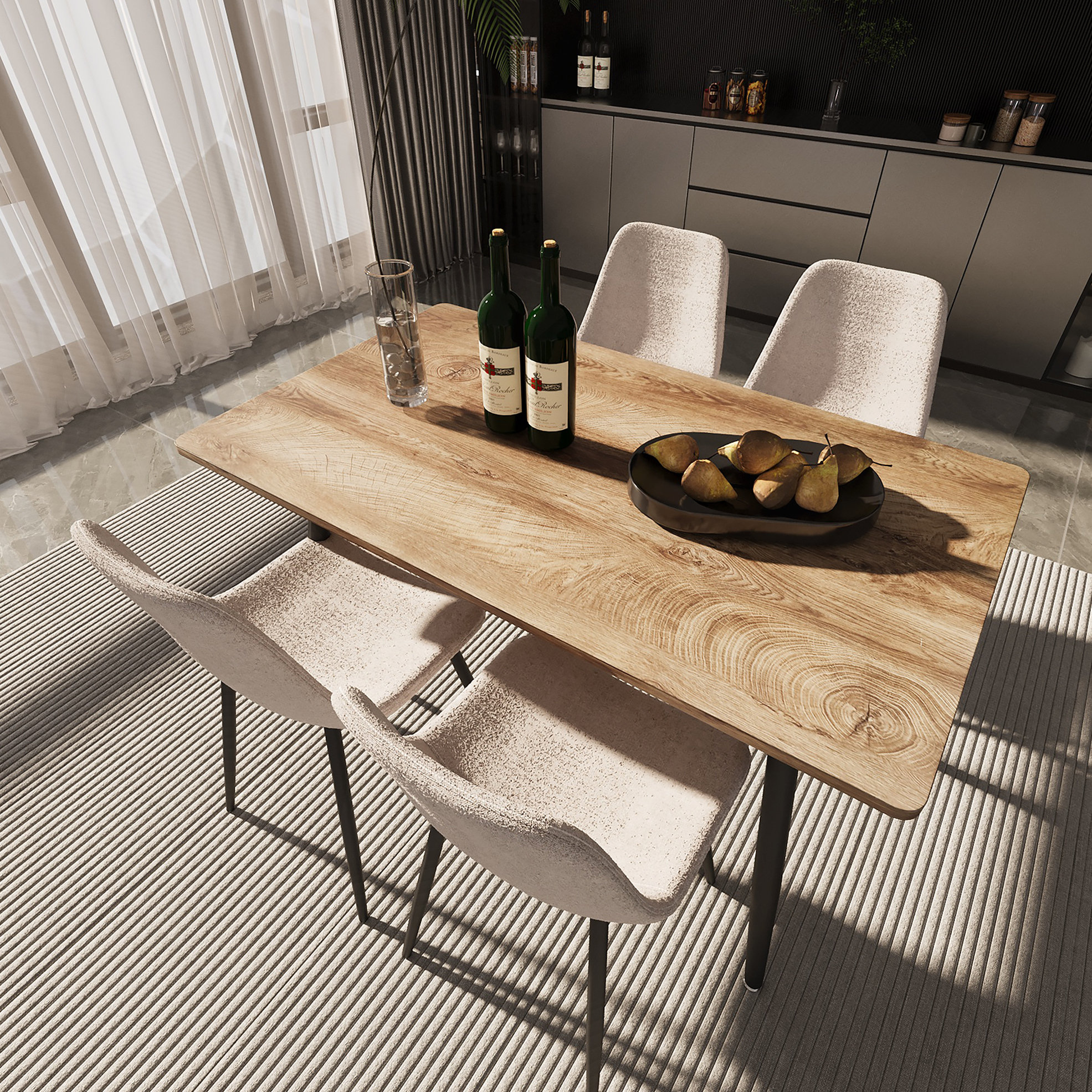 George Oliver 47" Modern minimalist MDF dining table and Beige dining ...