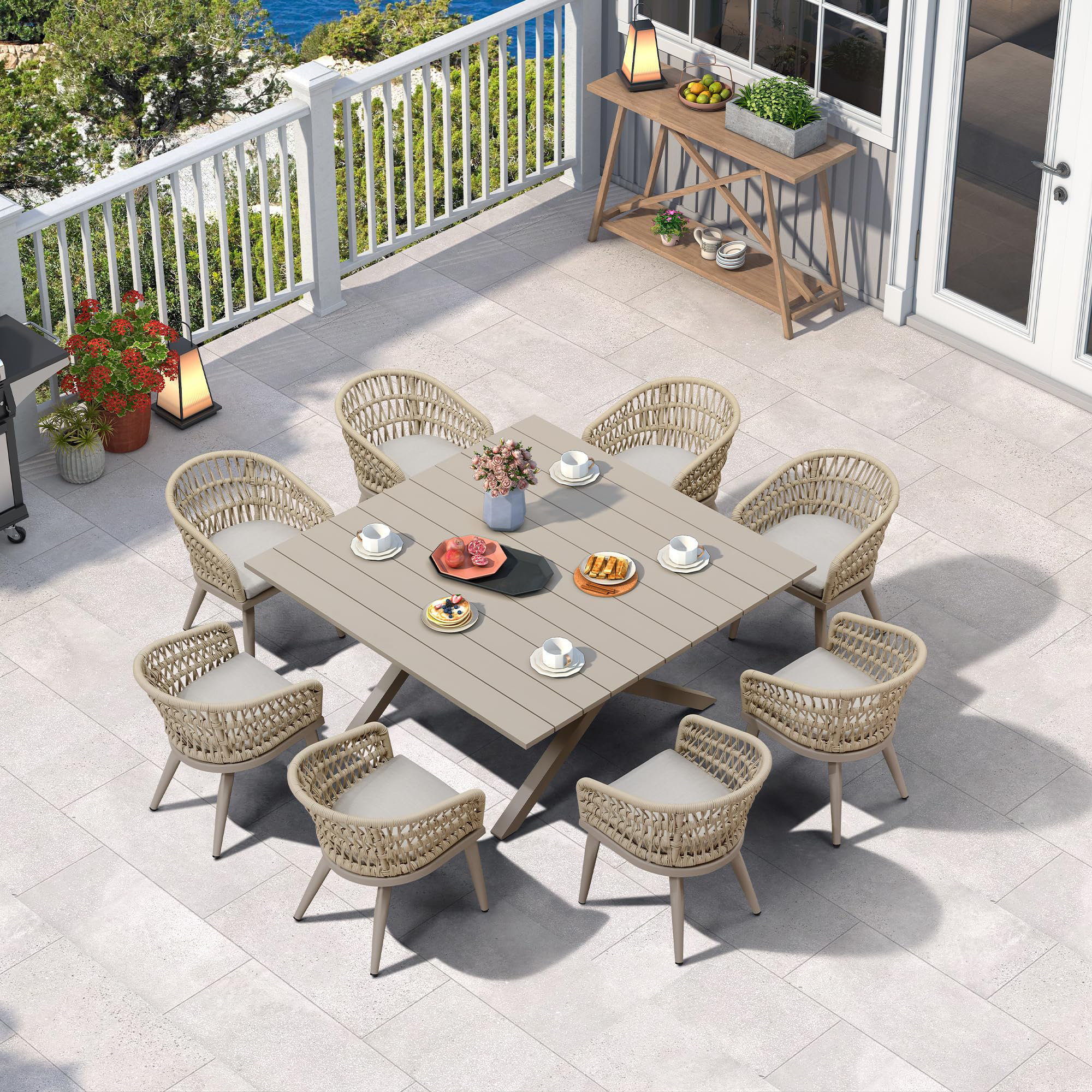 Purple Leaf Square 8 - Person 61'' L Outdoor Restaurant Dining Set ...