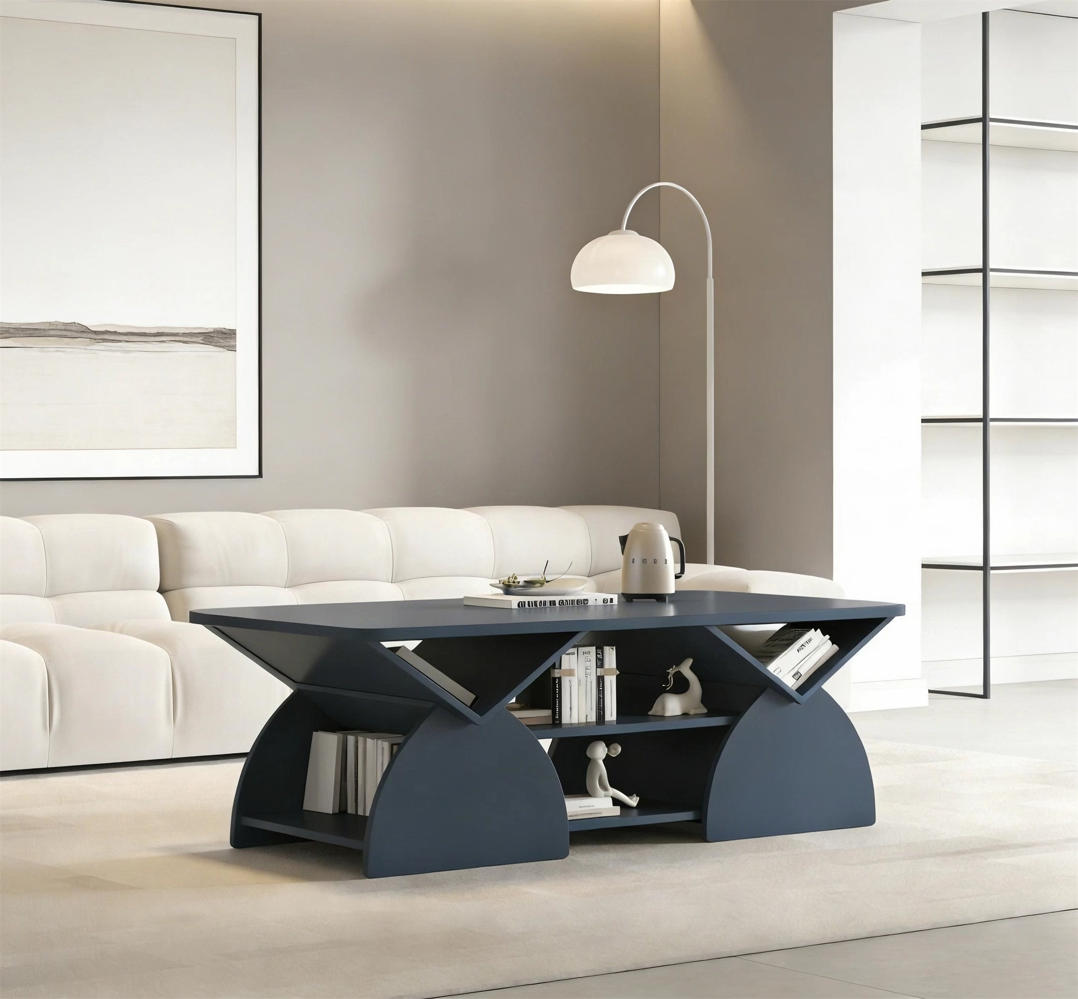 George Oliver Modern Rectangular Coffee Table With Open Shelves ...