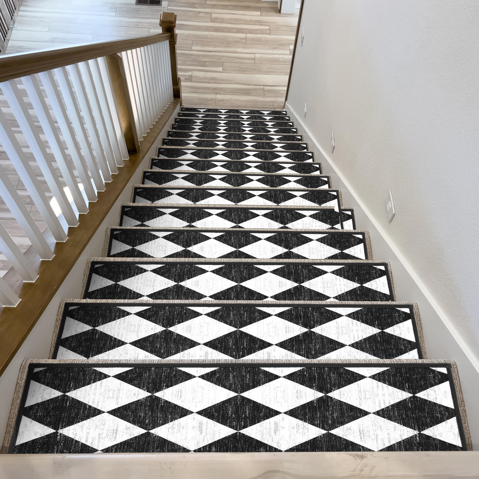 George Oliver 15 Pack Checkered Stair Treads Non-Slip 8" X 30" Moroccan ...