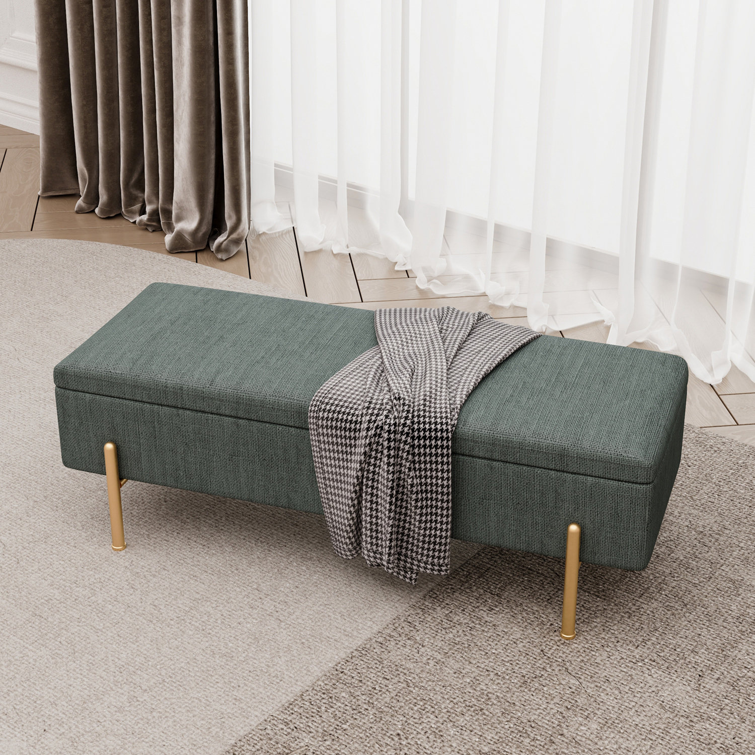 House of Hampton® Rectangular Storage Bench with Padded Seat | Wayfair