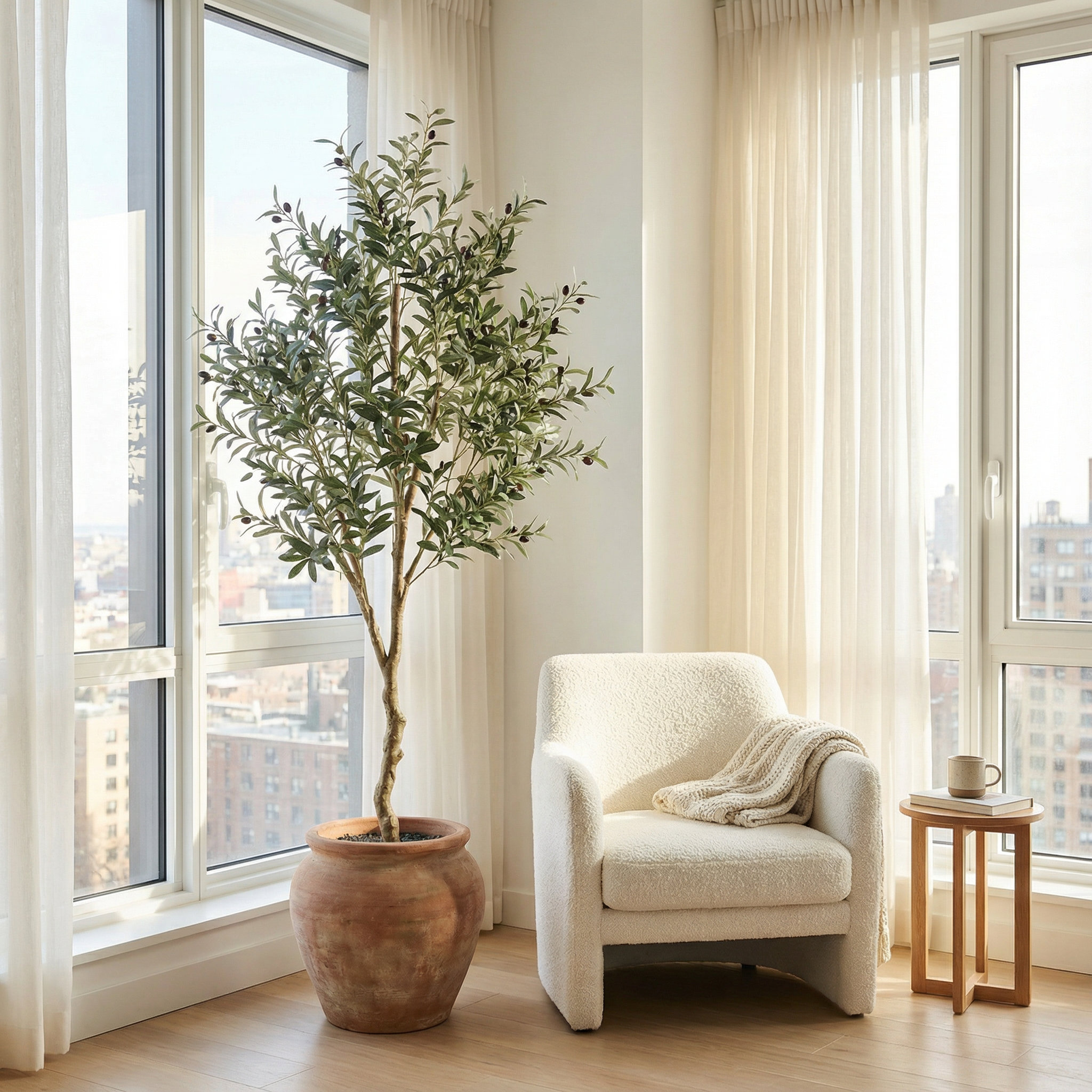 Latitude Run® 7 ft Artificial Olive Tree with Olives, Indoor Faux Tree ...