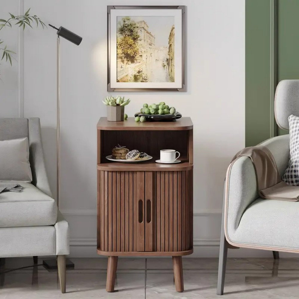 George Oliver Mid Century Modern End Table, Wood Fluted Nightstand For ...