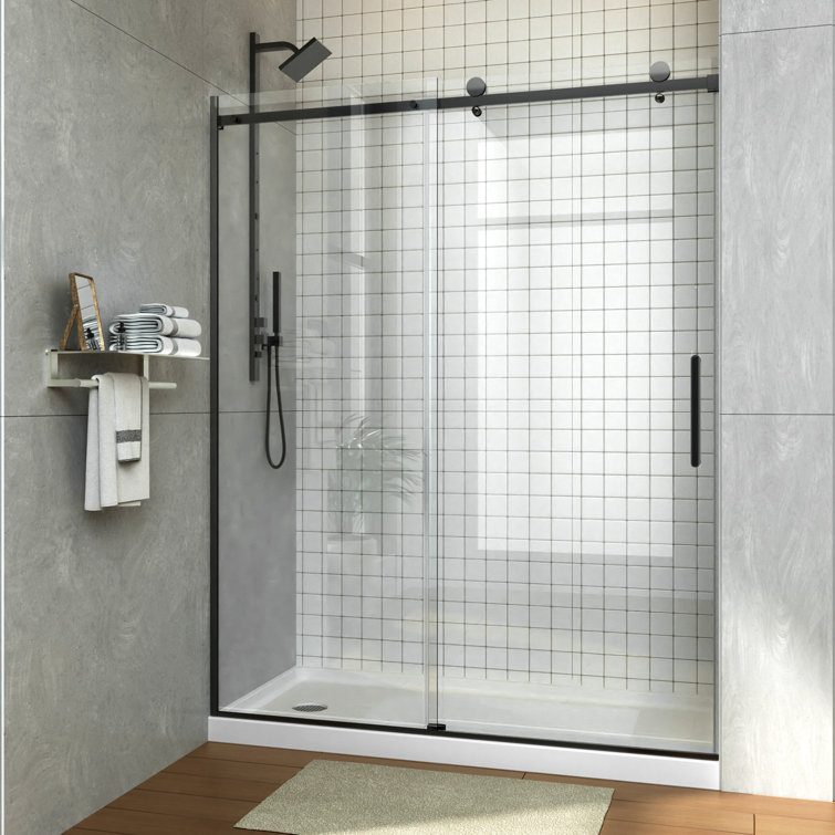 CKB 55" - 59" W x 75" H Single Sliding Frameless Shower Door ...