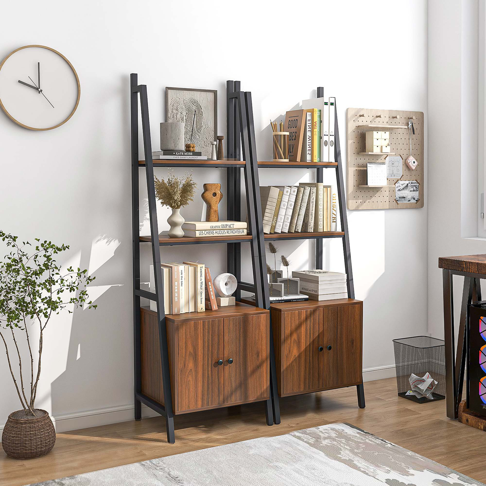 17 Stories 2 Pcs Ladder Shelf Industrial Bookcase With Cabinet Metal ...
