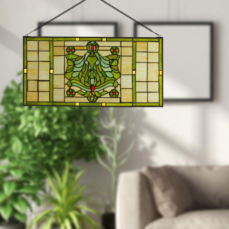Lark Manor™ 26"W Green Vintage Victorian Stained Glass Window Panel ...