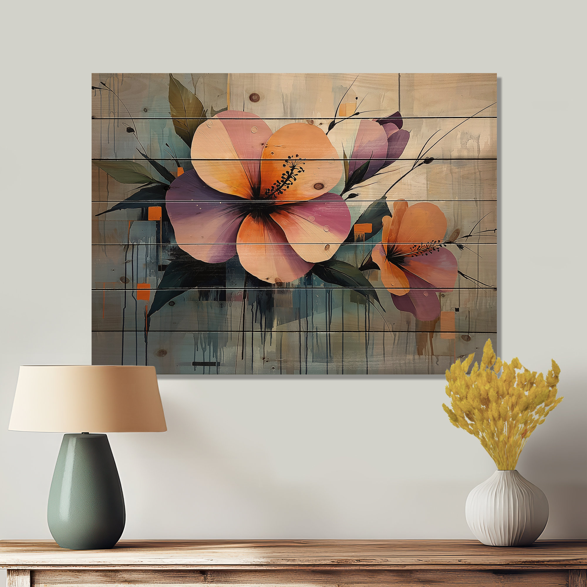 Ophelia & Co. Morning Dew Of Geometric Hibiscus II - Hibiscus Wood Wall Art - On Natural Pine ...