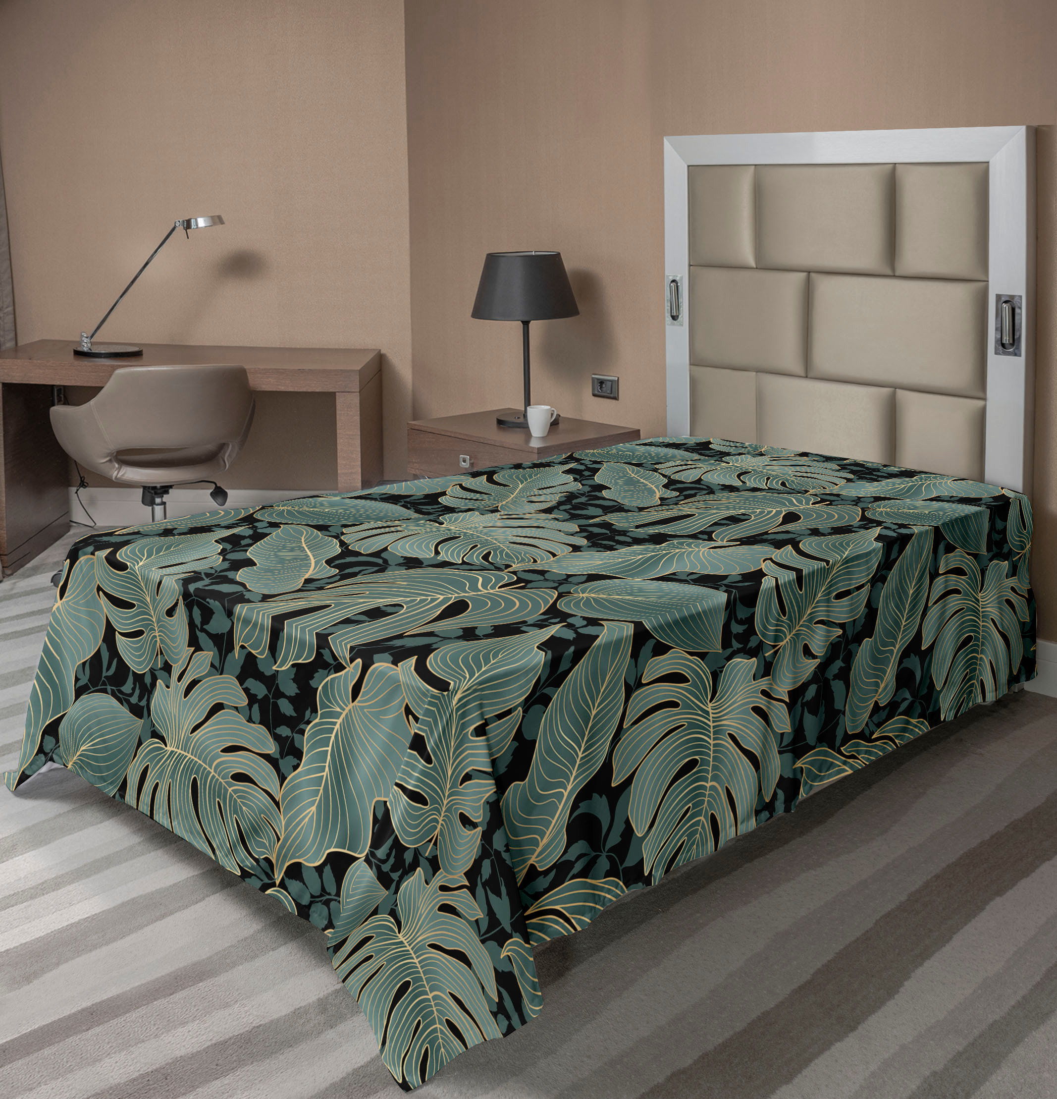 Ambesonne Leaves Greenery Flat Sheet Exotic Monstera Art Peacock Green ...