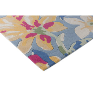 Laura Ashley Rectangle Floral Hand Tufted Wool Area Rug in Blue/Pink ...