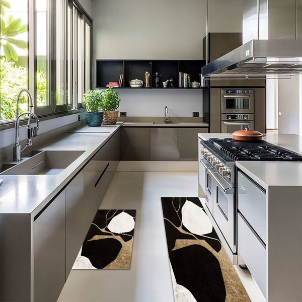 Ivy Bronx 2PCS Abstract Gold&Black Diatom Mud Running Mat Non-Slip ...