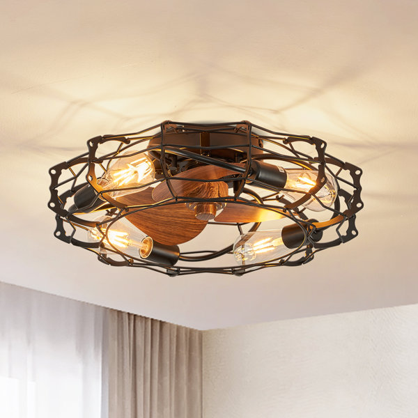 Williston Forge 20.4'' Dinuki Farmhouse Flush Mounted Caged Ceiling Fan ...