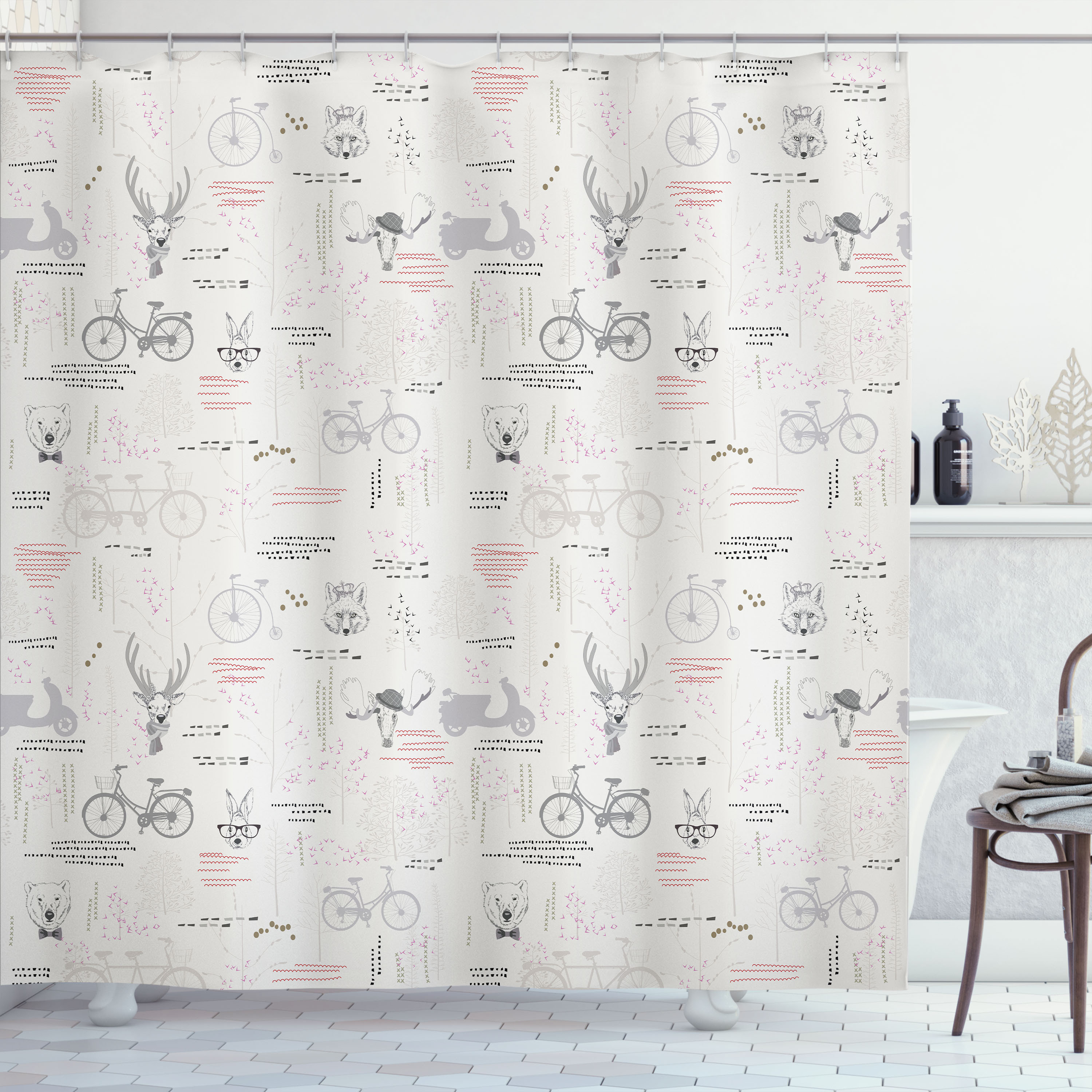 Ambesonne Indie Shower Curtain Minimalist Nature Pattern Vermilion Pale ...