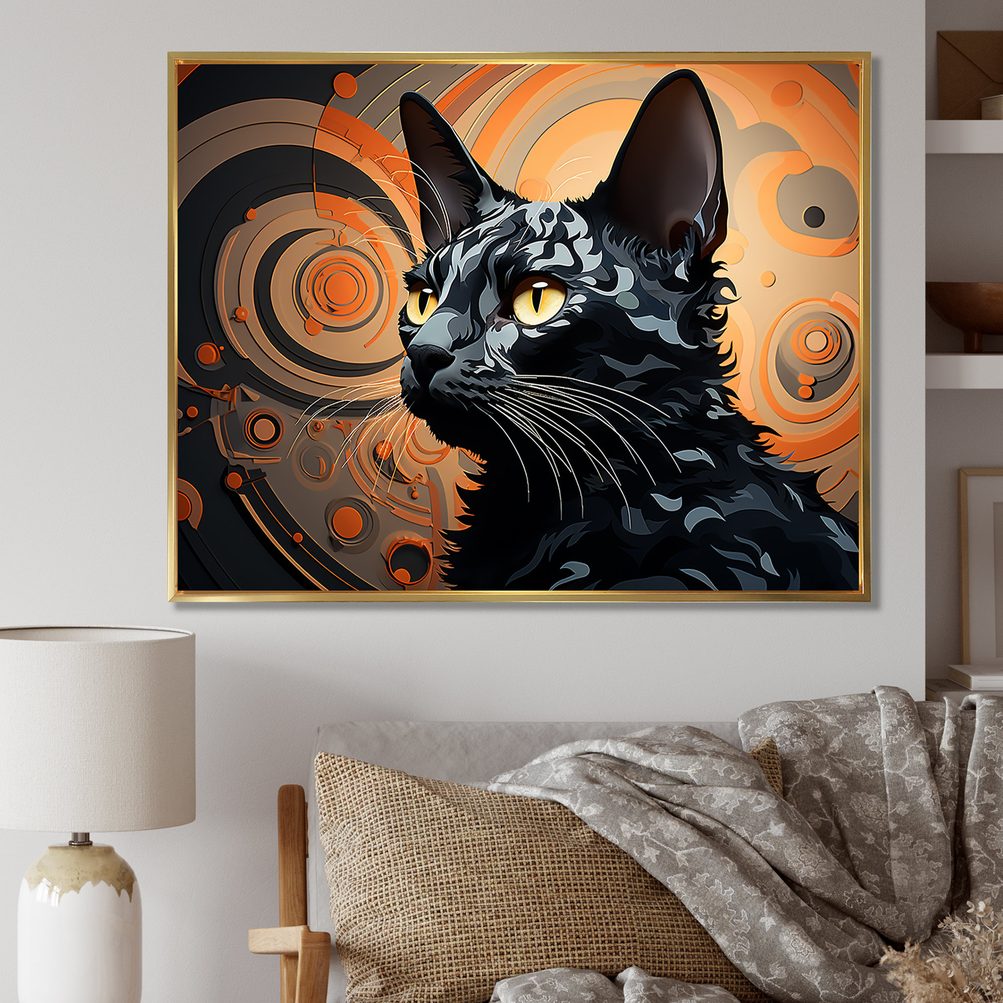 Design Art Cornish Rex Curves Cat - Cat Canvas Art Print | Wayfair