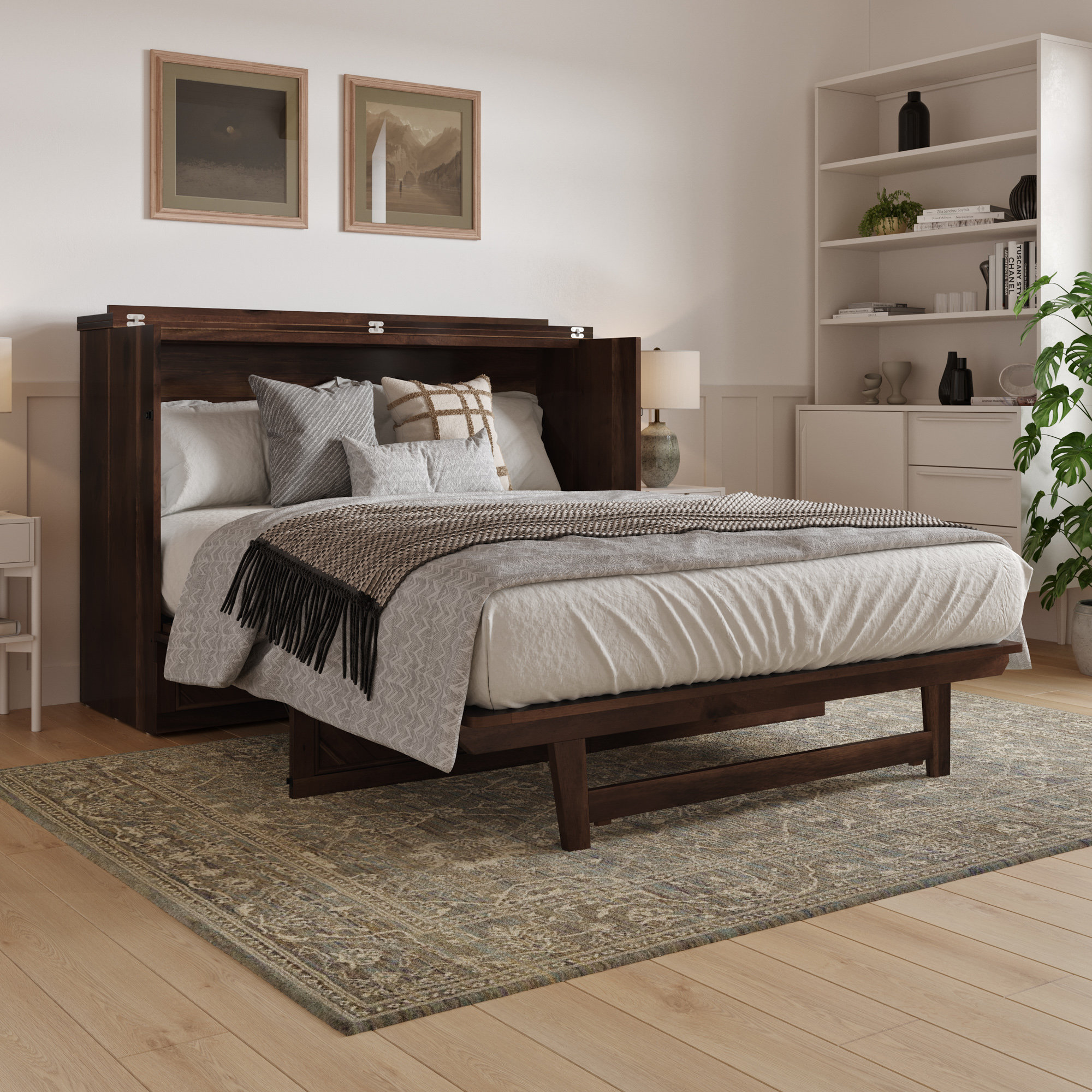 Hokku Designs Dakota Wood Murphy Bed Chest with Storage Drawer and Built-in Charging Station ...