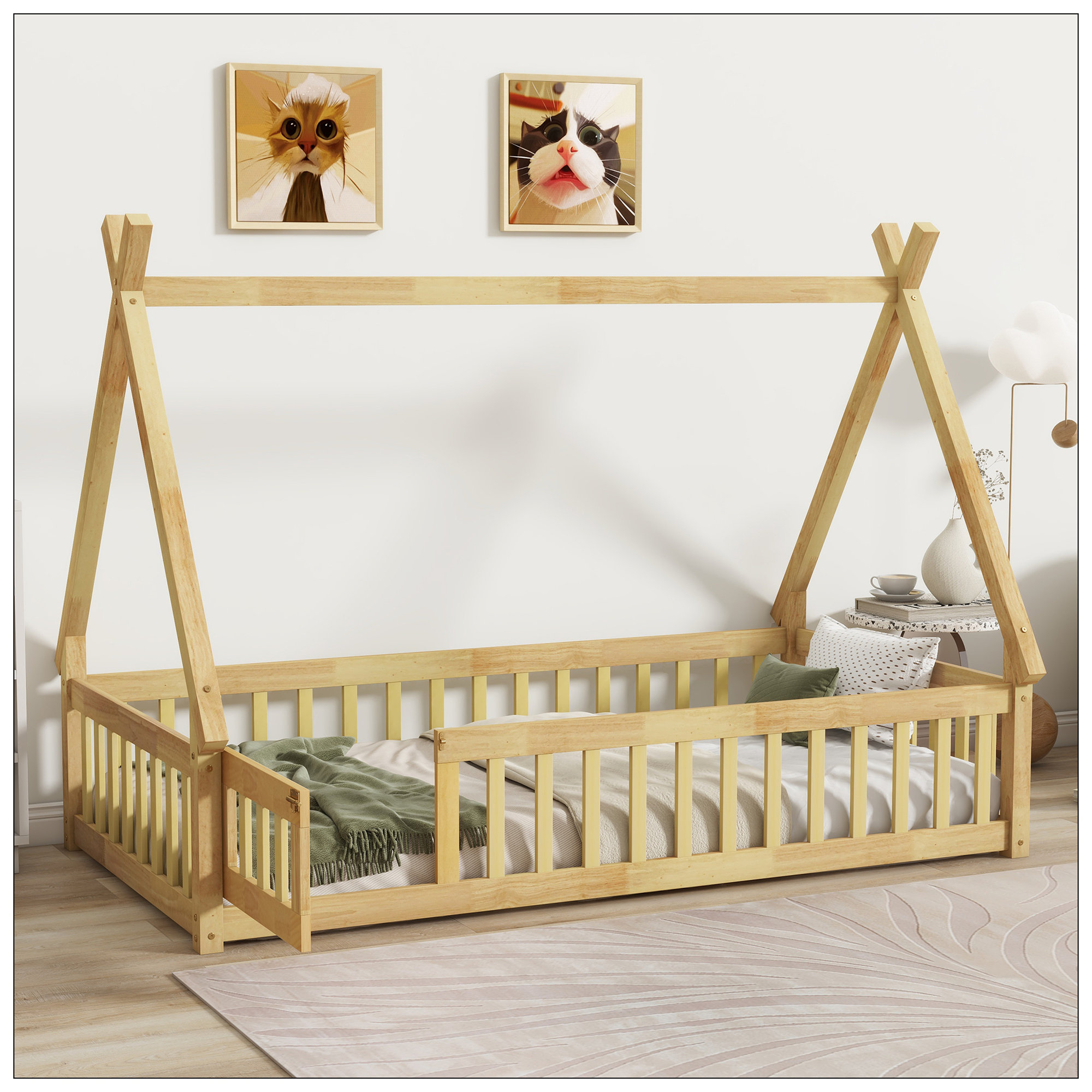 Harper Orchard Full Tent Floor Bed with Door, White | Wayfair