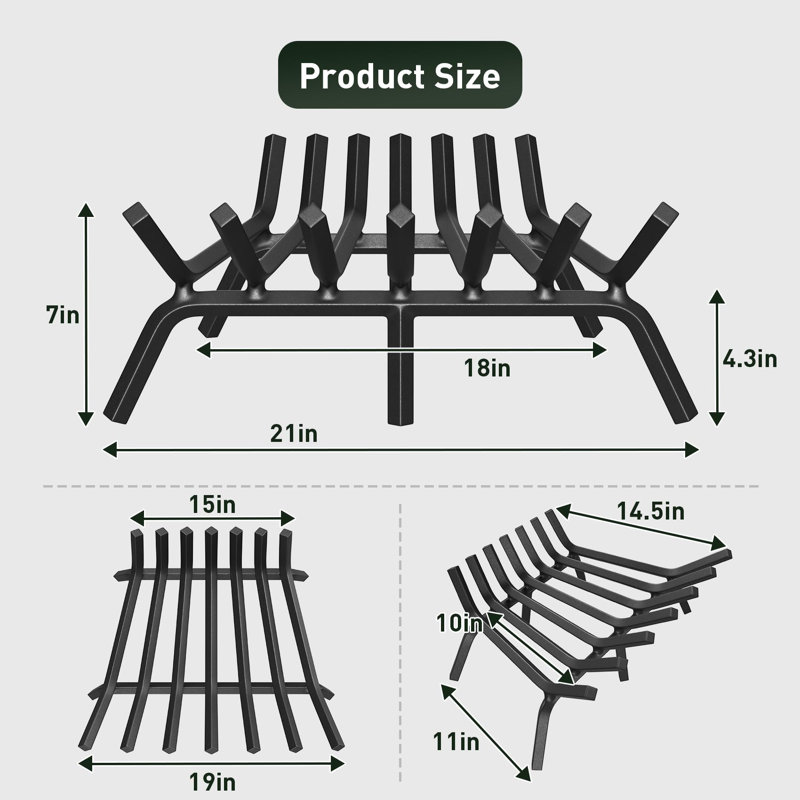ALHAMBRA Fireplace Grate Heavy Duty Wrought Iron Fireplace Log Grate ...