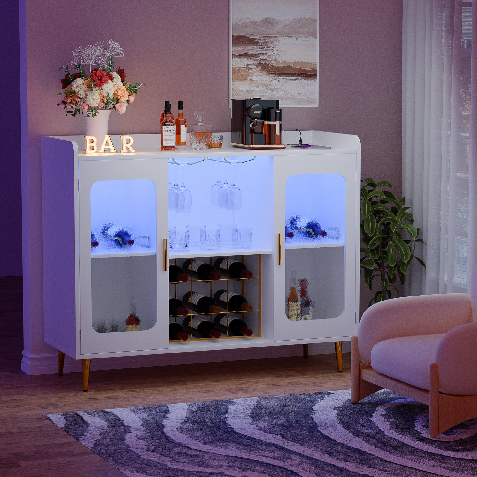 Wrought Studio™ 35" Height Home Coffee Cabinet With Rack,Wine Bar ...