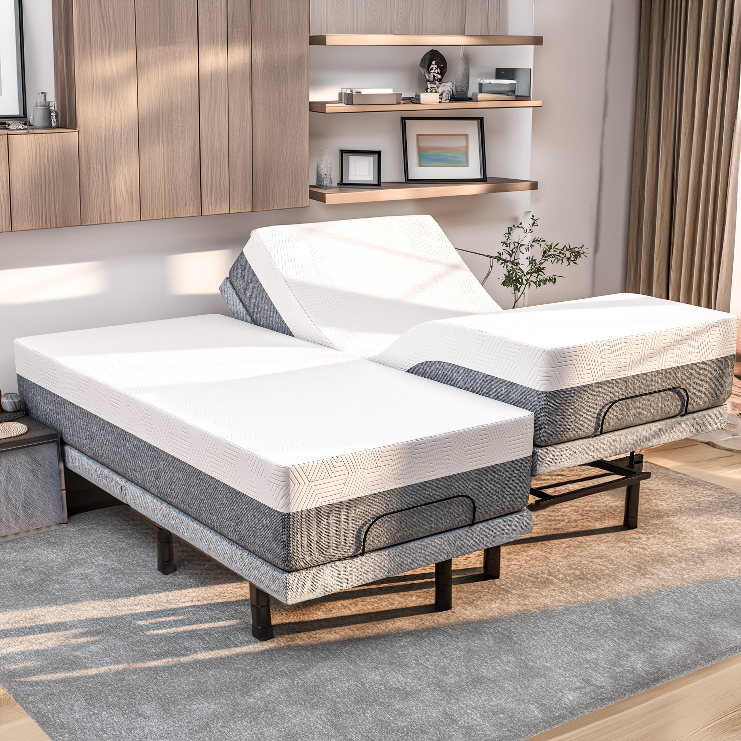 Renanim Sf Adjustable Bed With 14" Hybrid Mattress Included Massage ...