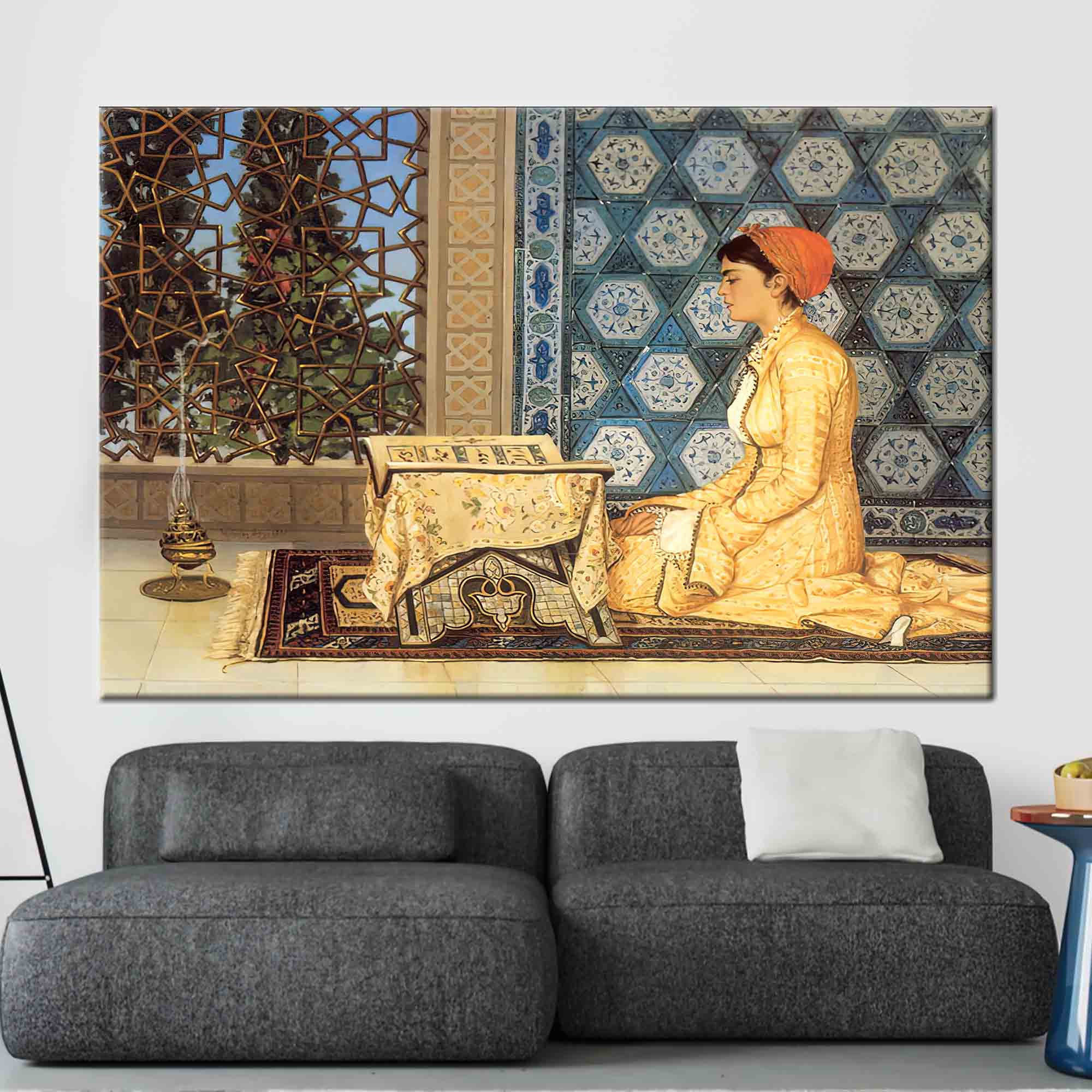 kayra export Turkish Art Inspired Girl Reading Quran for Muslim ...