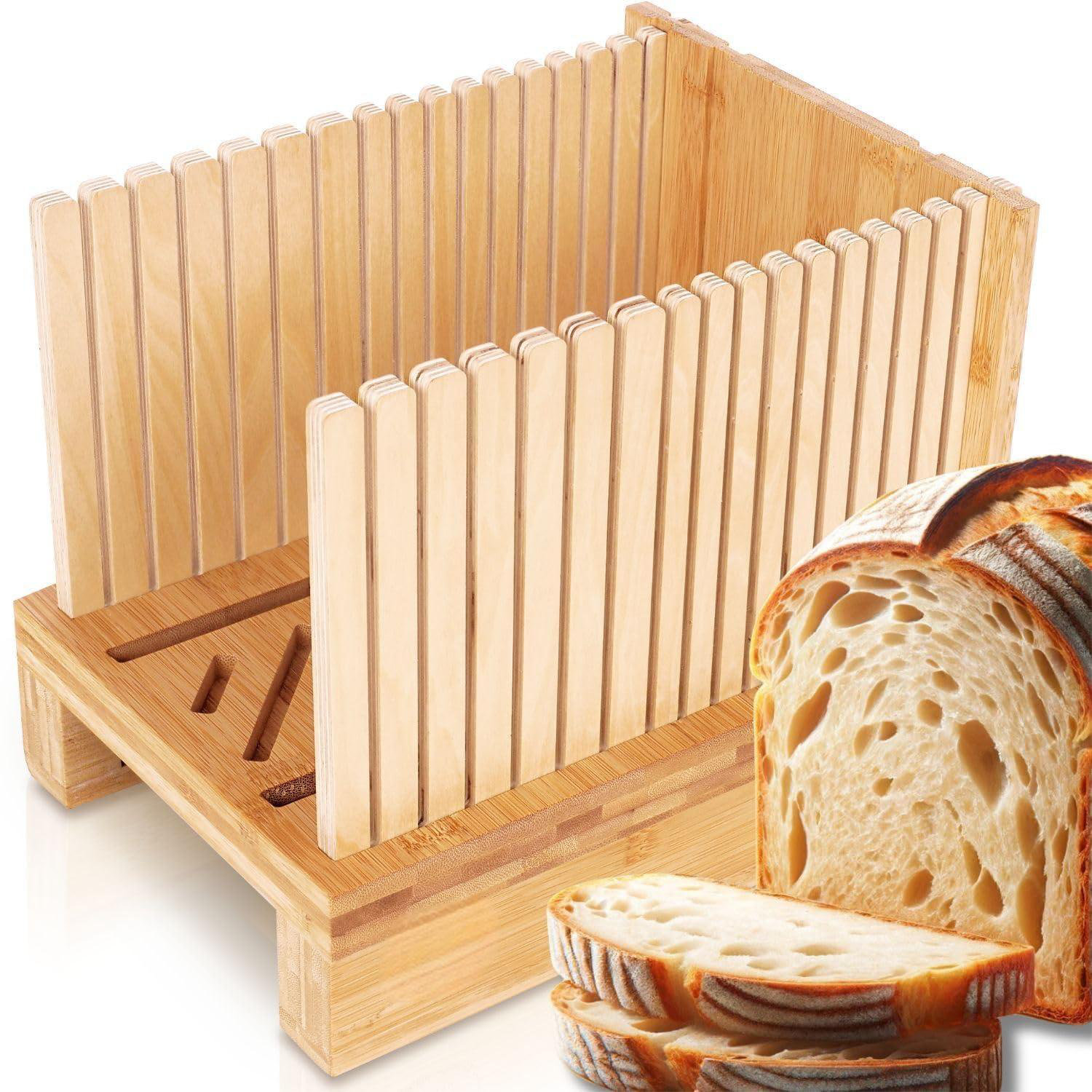 FEIYAN Updated Bamboo Bread Slicer For Homemade Bread - Adjustable ...