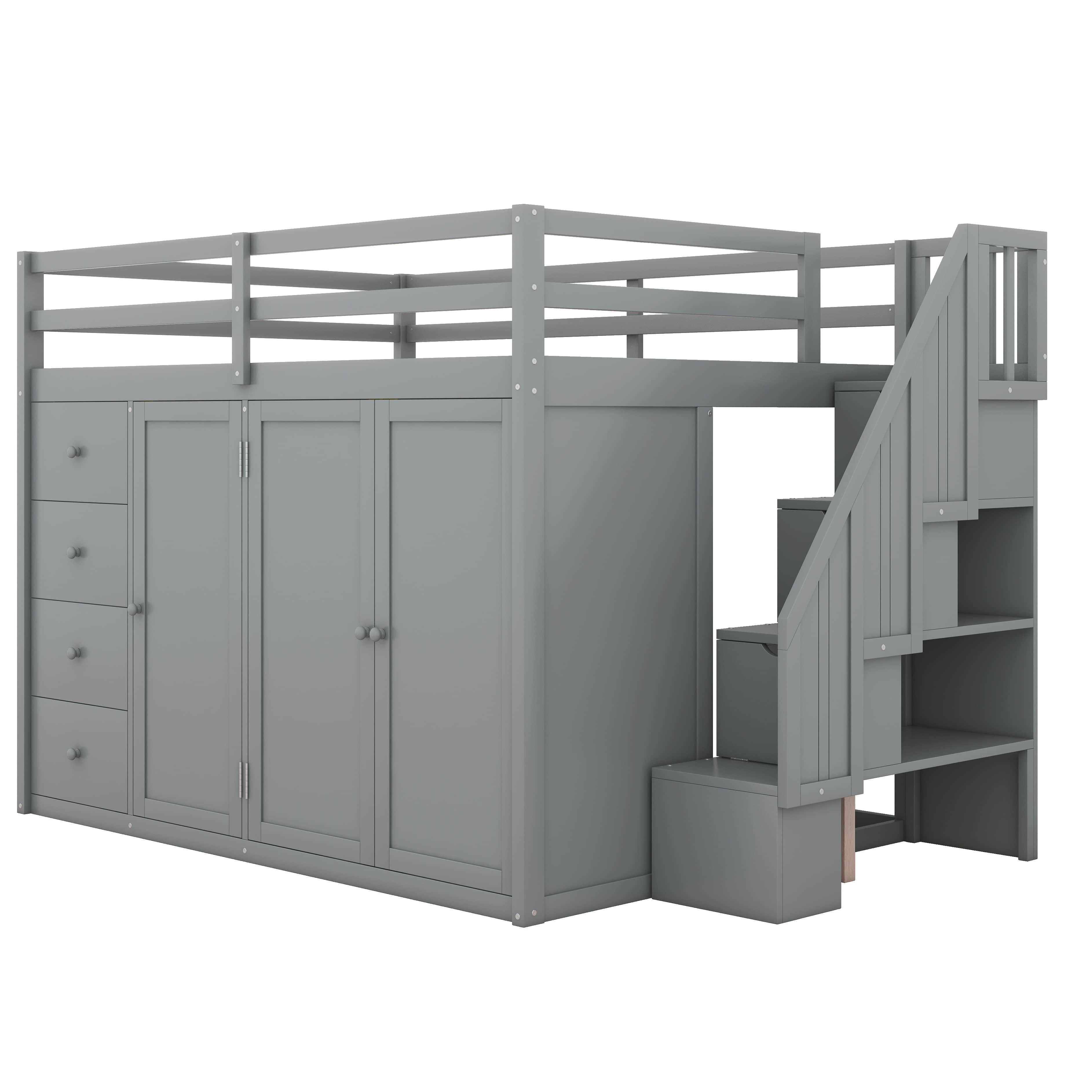 Harriet Bee Jaquai Full Size Wood Loft Bed With Built-in Wardrobes, Cabinets and Drawers | Wayfair