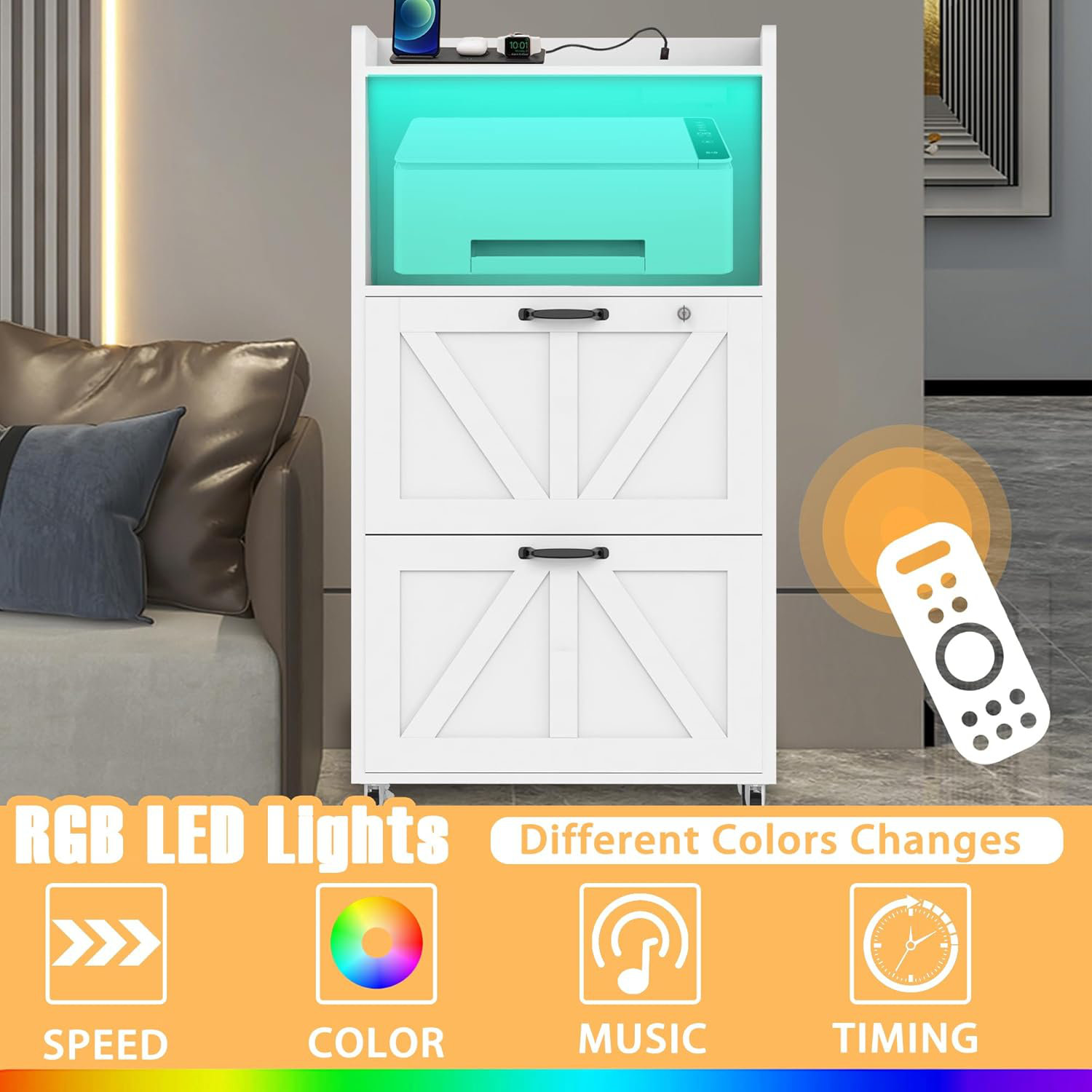 One Allium Way® 2 Drawer File Cabinet On Wheels & Charging Station ...