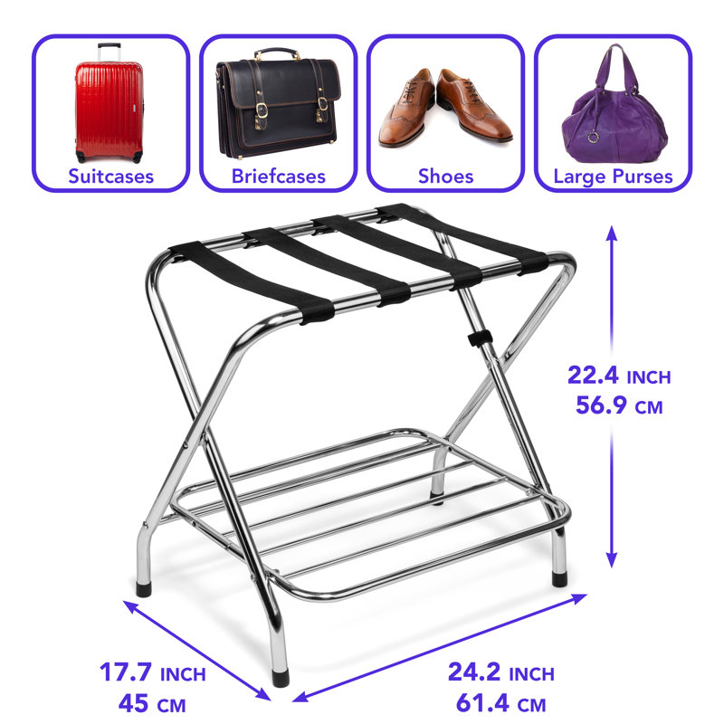 USTECH Luggage Rack-Double Tier-Assembled, Chrome, Storage Organizer ...
