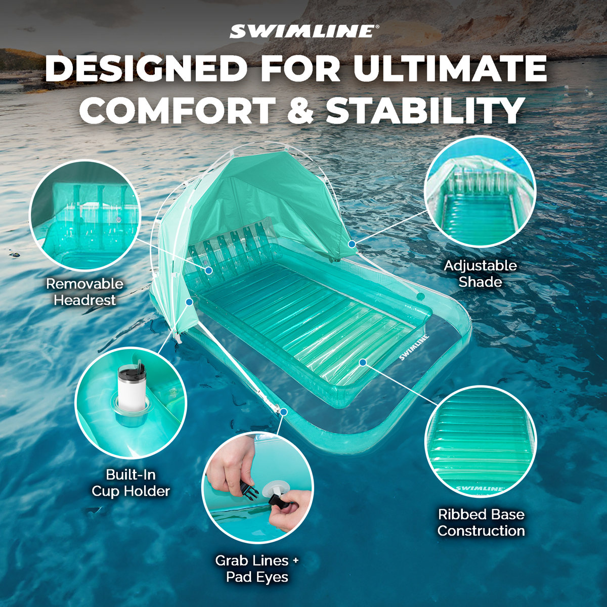 Swimline Original Inflatable Suntan Tub Lounge Float with Adjustable ...