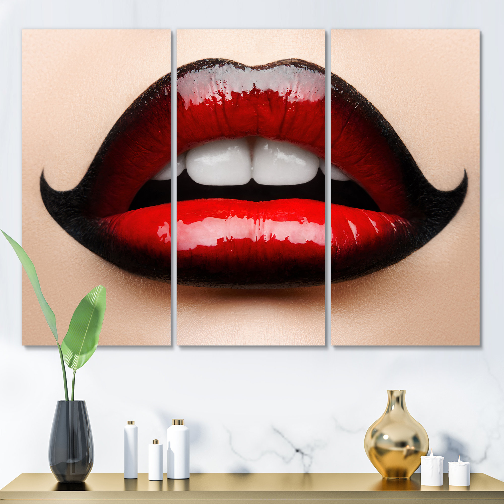 East Urban Home Female Lips With Red And Black Lipstick - Wrapped ...