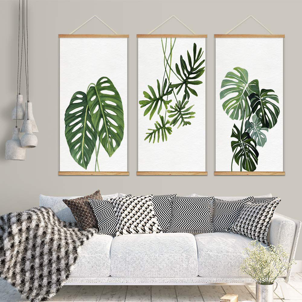 IDEA4WALL Minimal Botanical Floral Botanical Hanging Poster with Wood ...