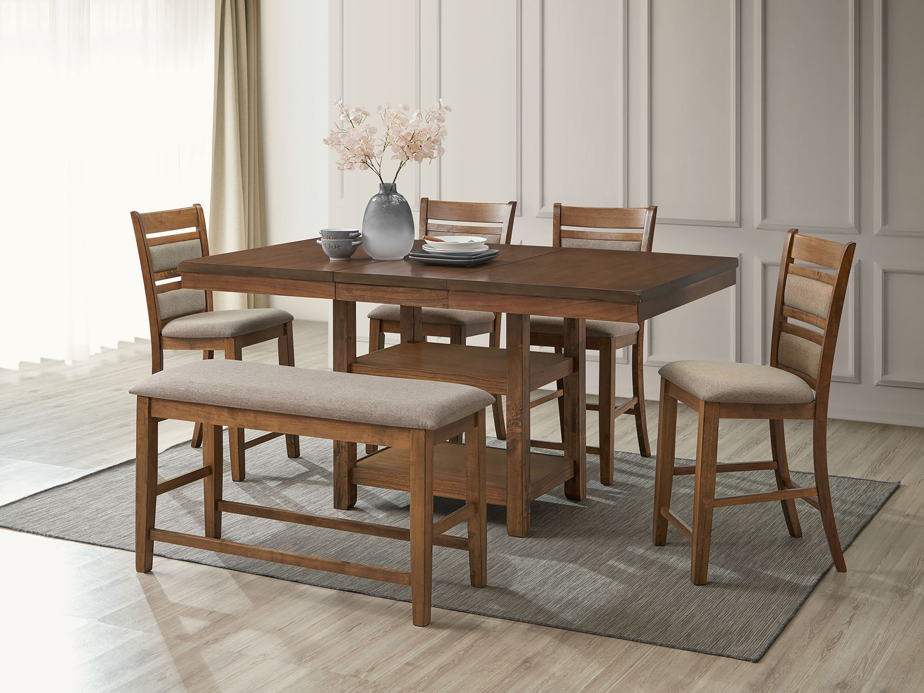 Red Barrel Studio 6Pc Wooden Counter Table (+ 18" B. Leaf) Set With ...