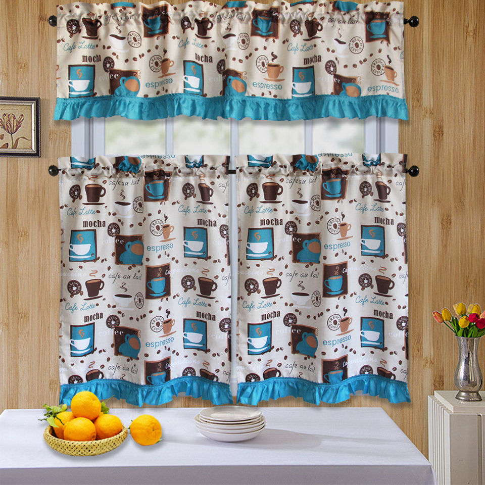 East Urban Home BT589-D46 3PC RUFFLED KITCHEN CURTAIN | Wayfair