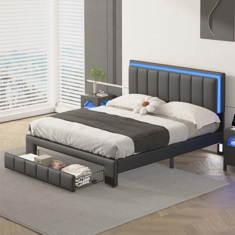 Brayden Studio® Platform Bed With LED Lights | Wayfair
