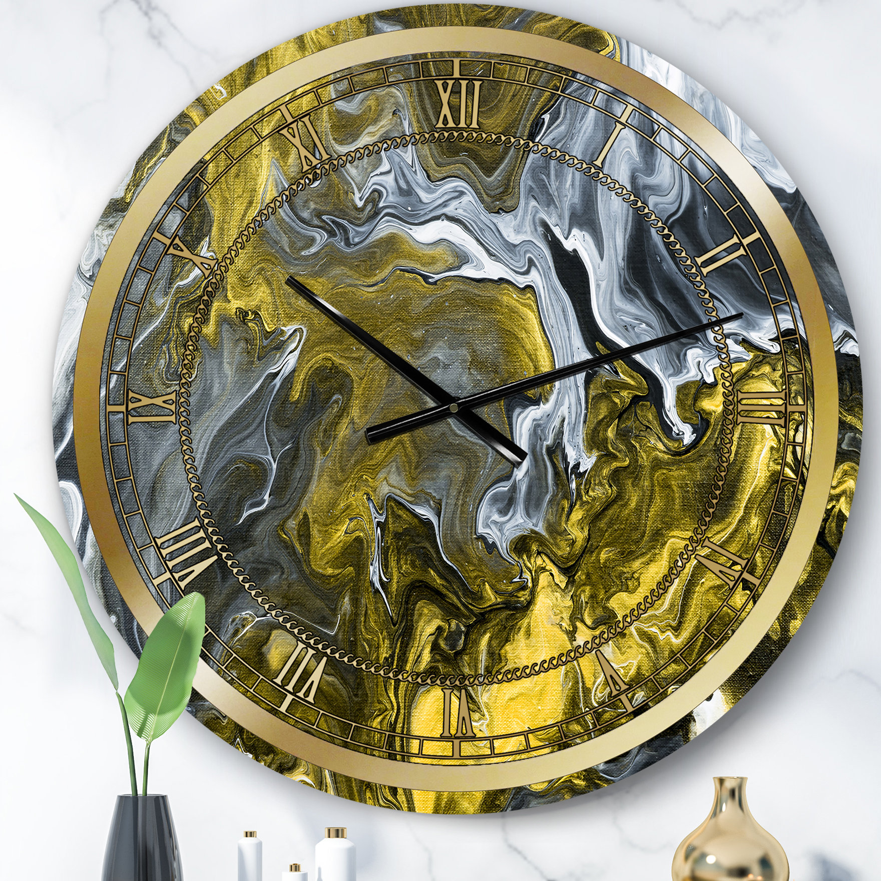 East Urban Home White, grey and White Hand Painted Marble Acrylic II ...